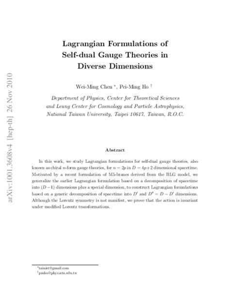 Pdf Lagrangian Formulations Of Self Dual Gauge Theories
