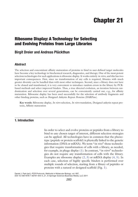 Pdf Ribosome Display A Technology For Selecting And Evolving Proteins From Large Libraries
