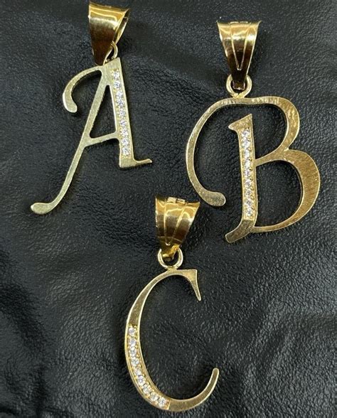 10k Gold Cursive Intial With Cz Stone Pendant Letter Pendant Gold Le Waterman John Jewelry