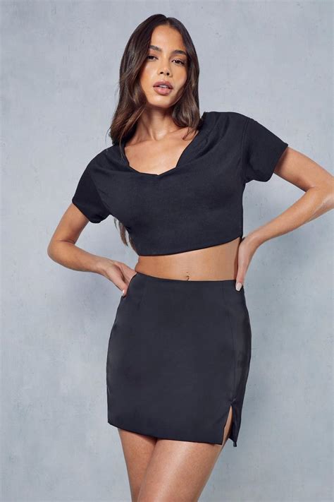 Satin Split Hem Mini Skirt Boohoo Uk