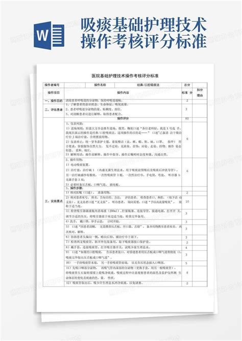 吸痰基础护理技术操作考核评分标准word模板下载 编号lrzgjvnw 熊猫办公