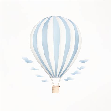 Minimal Watercolor Garland Print With Light Blue Striped Hot Air