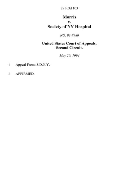 Morris V Society Of Ny Hospital 28 F 3d 103 2d Cir 1994 Pdf