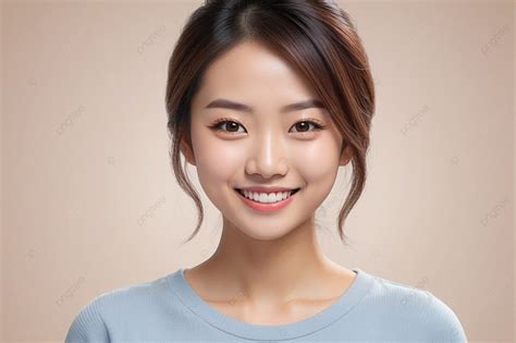 Cute Young Asian Woman Smiling And Looking At The Camera Background