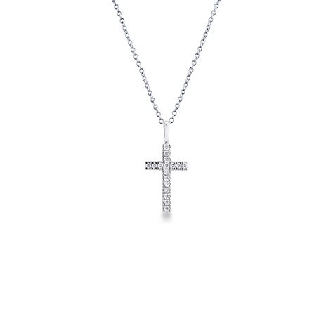 Collana Con Croce In Oro Bianco 18k E 6 Diamanti Neri Cm 50 Gv