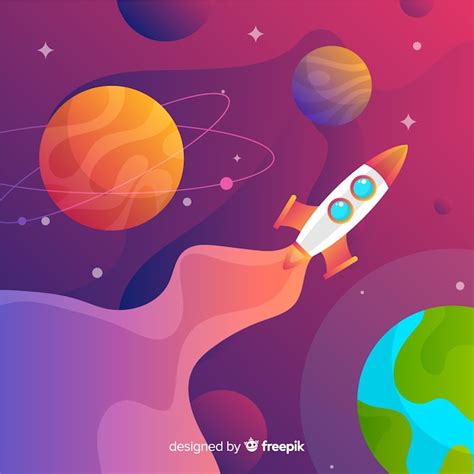 로켓과 그라디언트 공간 배경 무료 벡터