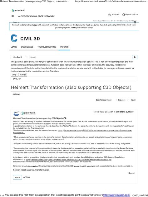 helmert transformation also supporting c3d objects autodesk