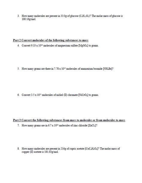 Mass To Compounds Conversion Worksheet With A Key Worksheets Library