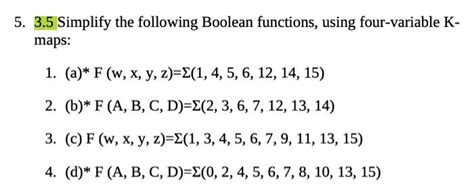 Solved 5 3 5 Simplify The Following Boolean Functions Chegg