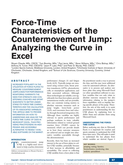 Force Time Characteristics Of The Countermovement Jump Analyzing The Curve In Excel Pdf