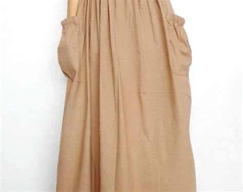 Women Maxi Long Skirt Casual Gypsy Bohemian Cotton Blend In Khaki Etsy