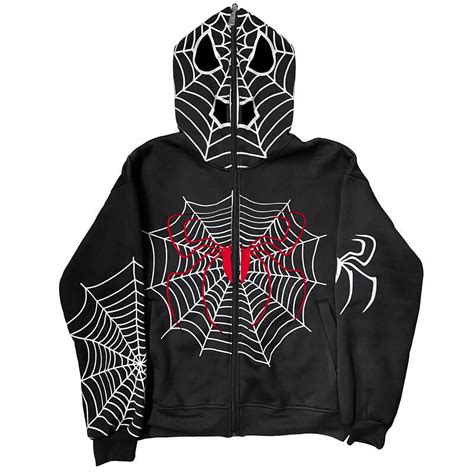 Women Y2k Zip Up Hoodie Spider Web Print Hooded Sweatshirt Long Sleeve