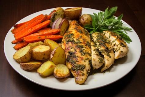 Herbroasted Chicken With A Side Of Roasted Parsnip Premium Ai Generated Image