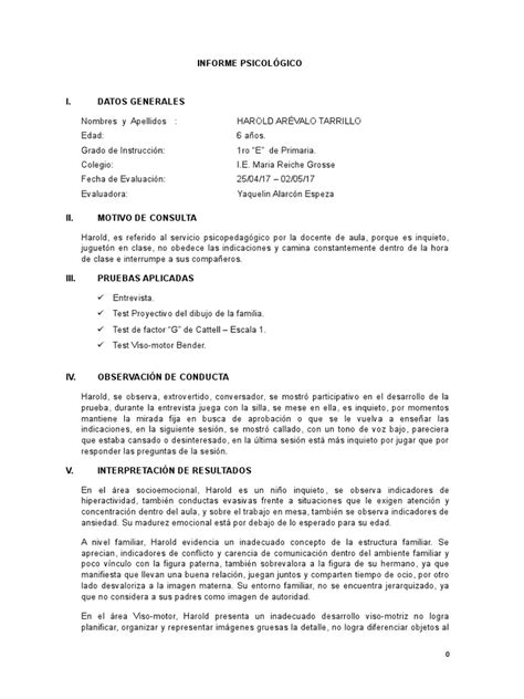 Modelo De Informe Psicopedagogico Memoria Imagen