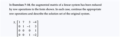 Solved In Exercises The Augmented Matrix Of A Linear Chegg