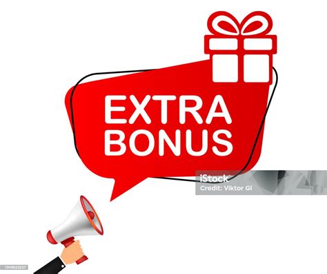 핸드 홀딩 메가폰 벡터 일러스트 레드 엑스트라 보너스 라벨 선물이 있는 현대 웹 배너 요소 상여금에 대한 스톡 벡터 아트 및