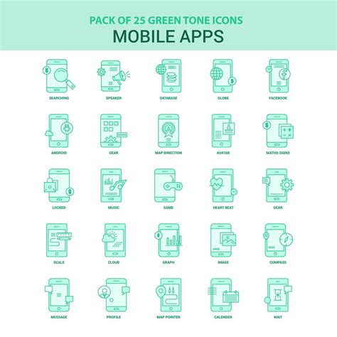 25 Green Mobile Apps Icon Set 14210858 Vector Art At Vecteezy