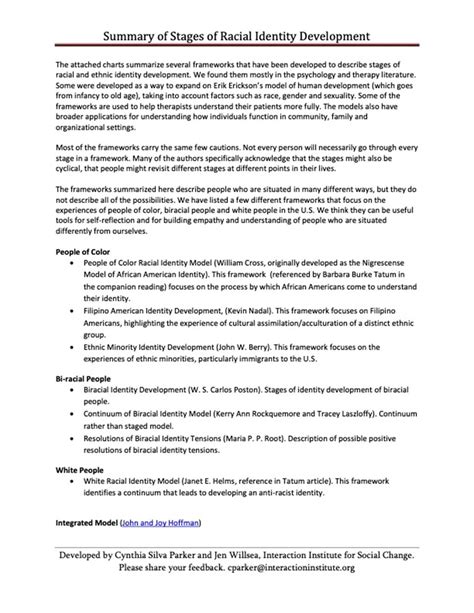 Summary Of Stages Of Racial Identity Development