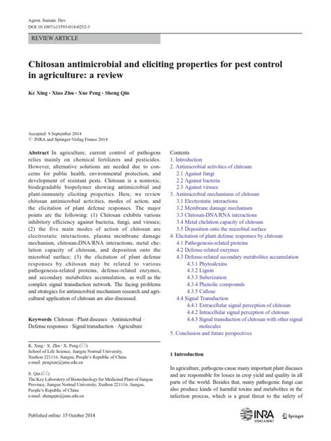 Chitosan Antimicrobial And Eliciting Properties For Pest Control Pdf