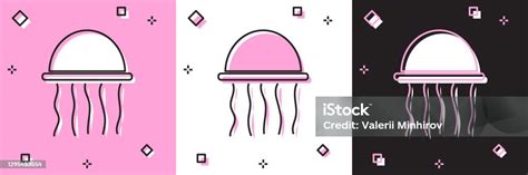 ピンクと白黒の背景に分離クラゲのアイコンを設定しますベクトル アイコンのベクターアート素材や画像を多数ご用意 アイコン