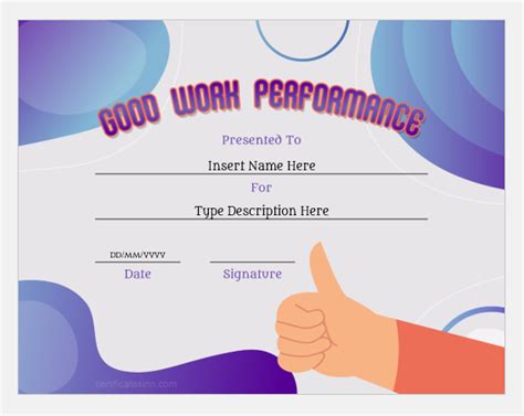 Good Work Performance Certificate Templates For Word Free