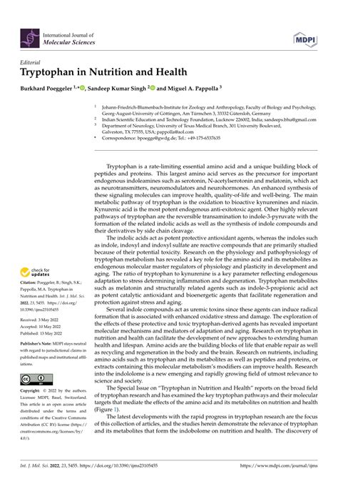 Pdf Tryptophan In Nutrition And Health