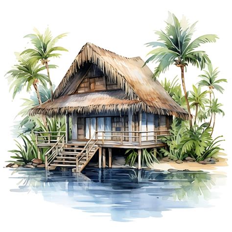 Premium Ai Image Watercolor Nipa Hut Filipino Tropical Retreat