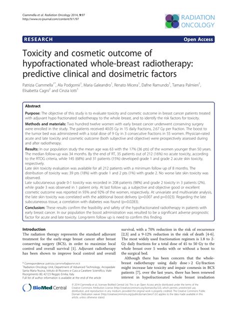 Pdf Toxicity And Cosmetic Outcome Of Hypofractionated Whole Breast Radiotherapy Predictive