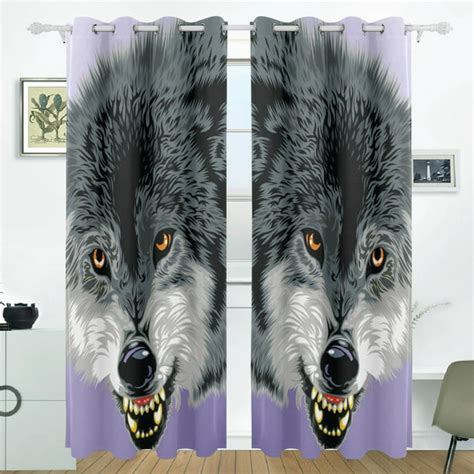 Popcreation Gray Wolf Window Curtain Blackout Curtains Darkening