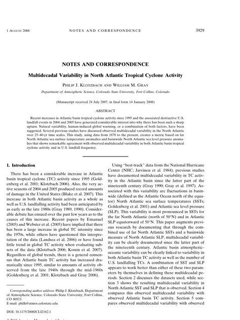 Pdf Multidecadal Variability In North Atlantic Tropical Cyclone Activity