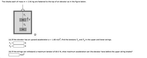 solved two blocks each of mass m 2 56 kg are fastened to the top of an