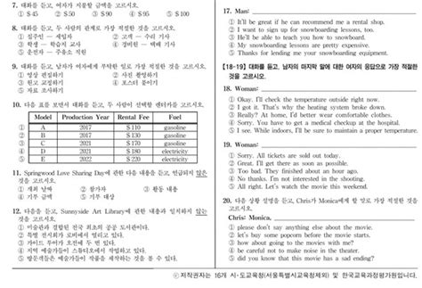 영어듣기평가 시간 답안지·문제지 공개