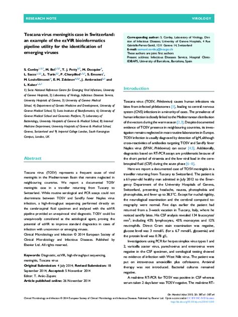 Pdf Toscana Virus Meningitis Case In Switzerland An Example Of The