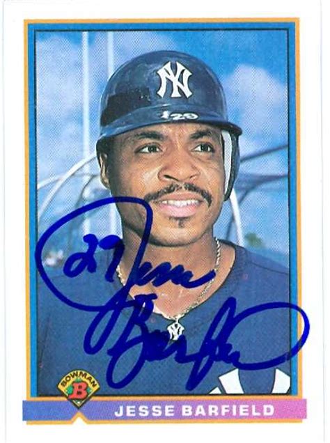 Jesse Barfield Autographed Baseball Card New York Yankees 1991 Bowman 169