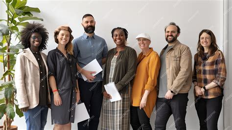Premium Photo Diverse Group Of Smiling Professionals Posing Together In A Modern Office