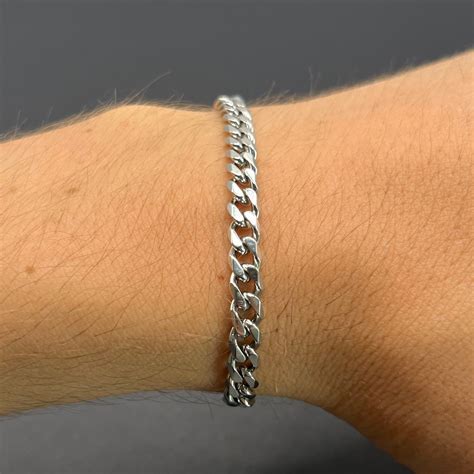 Silver Mens Bracelet Curb Chain Silver Bracelets Man Etsy Uk