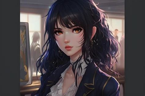 Premium Ai Image Anime Portrait Of A Girl Black Hair Neural Network