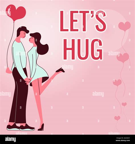 Conceptual Display Lets Hug Word For Cuddle Between Two Lovers