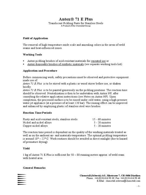 Antox 71 E Pickling Paste Pdf Pdf Stainless Steel Steel