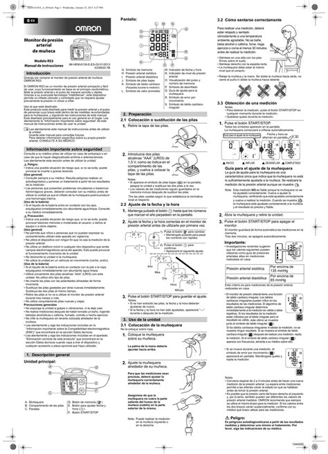Instrucciones Tensiometro Omron RS3 Pdf