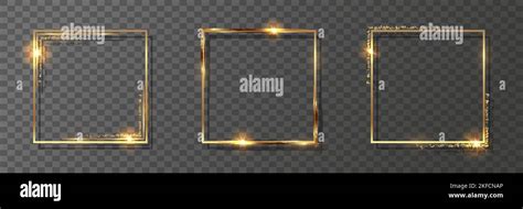 Three Square Golden Decorative Frames Set Of Shiny Gold Borders On A