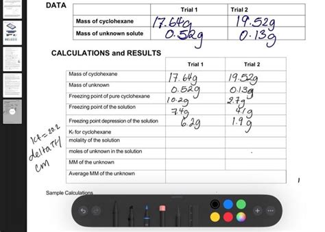 calculations and results sample calculations