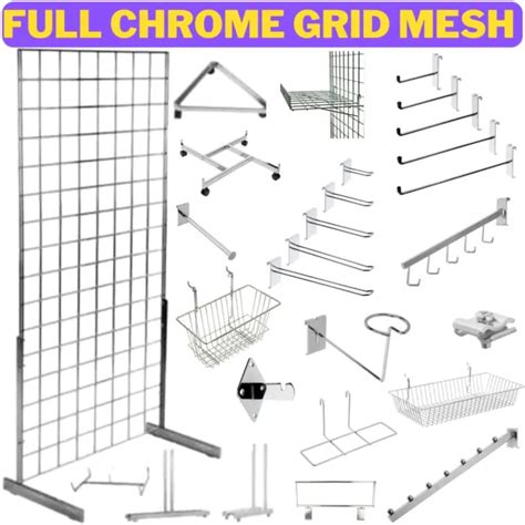 Grid Mesh Wall Panel Grid Mesh Hooks Prongs Chrome Accessories £2849