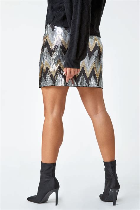 Silver Zig Zag Sequin Stretch Skirt Roman Uk
