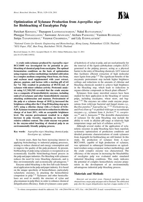 Pdf Optimization Of Xylanase Production From Aspergillus Niger For