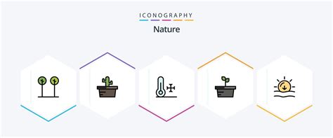 Nature 25 FilledLine Icon Pack Including Weather Sun Temperature