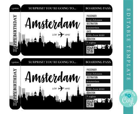 Amsterdam Boarding Pass Template Trip To Amsterdam Airplane Ticket