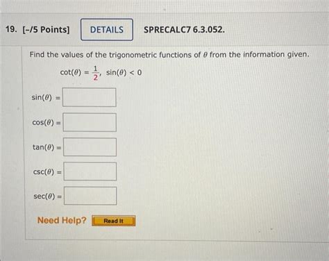 [solved] find the values of the trigonometric functions of