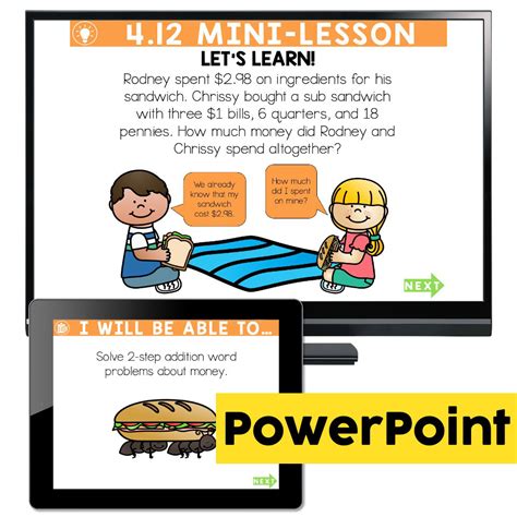 Lucky To Learn Math Two Step Addition Money Word Problems Lesson 412 Teaching Slides