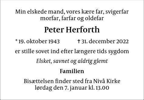 Dødsannonce Peter Herforth Kokkedal Dødsannoncerdk